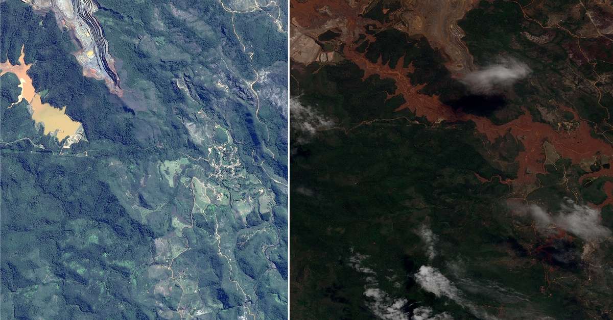 Imagens de satélite mostram o antes e depois de Mariana Imagens de satélite mostram o antes e depois de Mariana