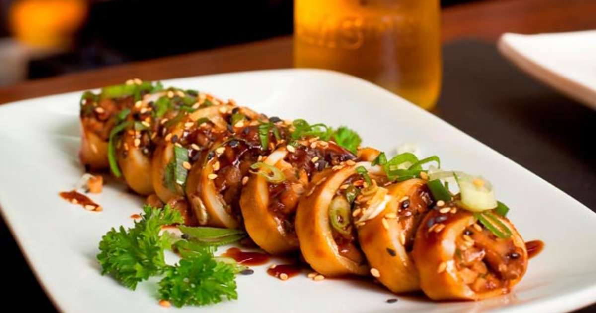 Lula recheada com shimeji