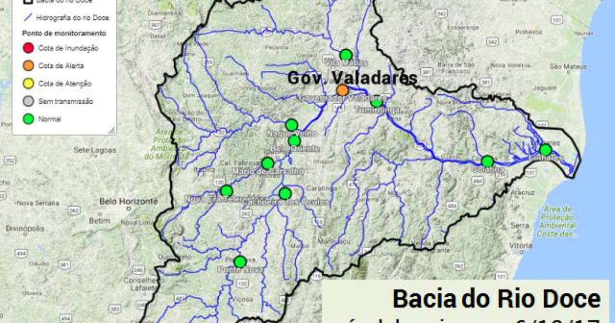 Rio Doce atinge cota de alerta em Governador Valadares