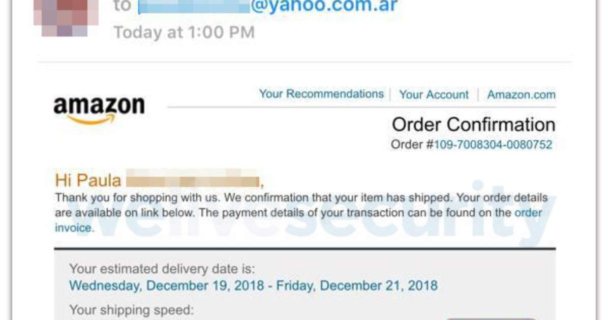 Cuidado com esse e-mail falso de compra fantasma na Amazon
