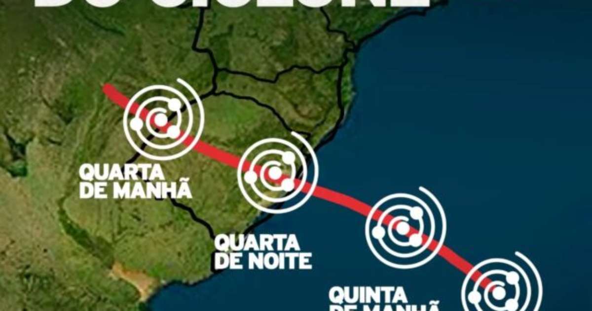 Confira o trajeto projetado para o ciclone no Sul do Brasil