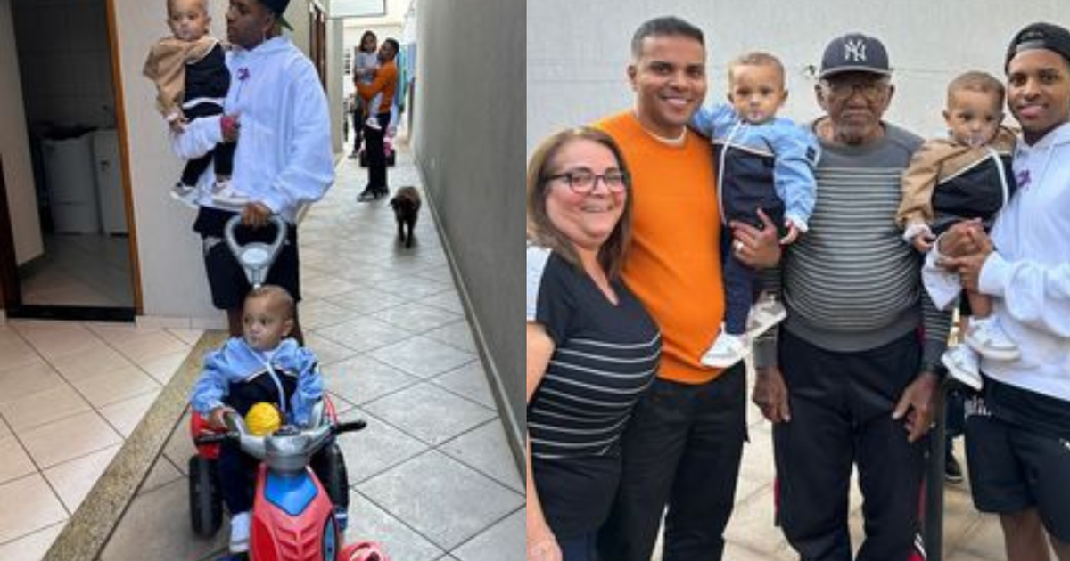De férias no Brasil, Rodrygo posa com filhos gêmeos e familiares em ...