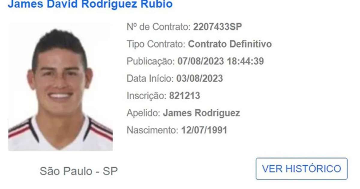 James Rodríguez é registrado no BID e pode estrear pelo São Paulo