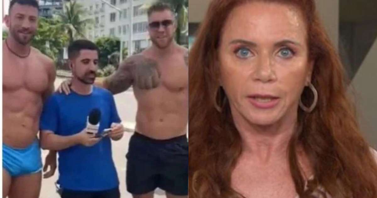 Leilane Neubarth fica chocada com repórter sendo abordado por atores de filme adulto