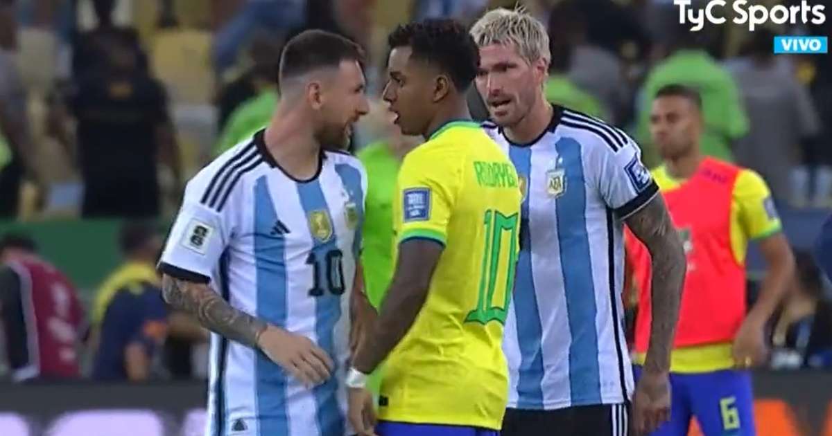 Messi provoca Rodrygo durante discussão: 'Somos campeões do mundo'
