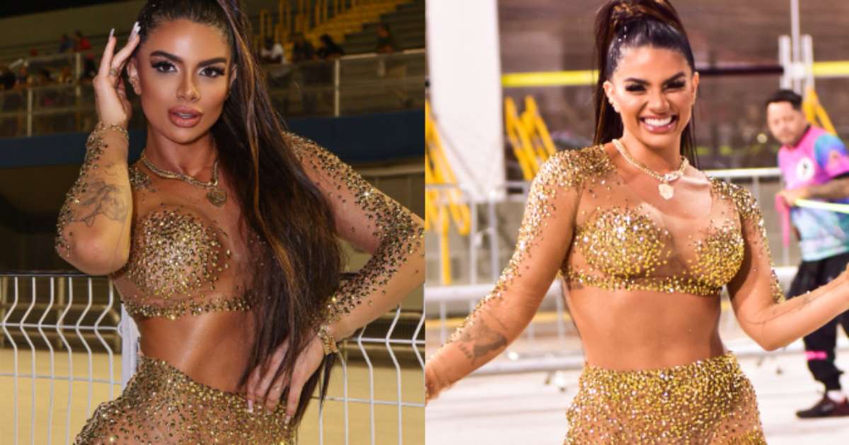Raíssa Souza usa look avaliado em R$ 50 mil em ensaio de escola de samba