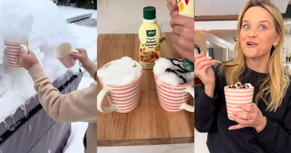 Pode beber neve? Reese Witherspoon faz bebida com gelo acumulado no carro