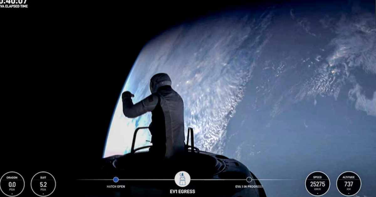 Bilionário que fez primeira caminhada espacial de um civil volta à Terra