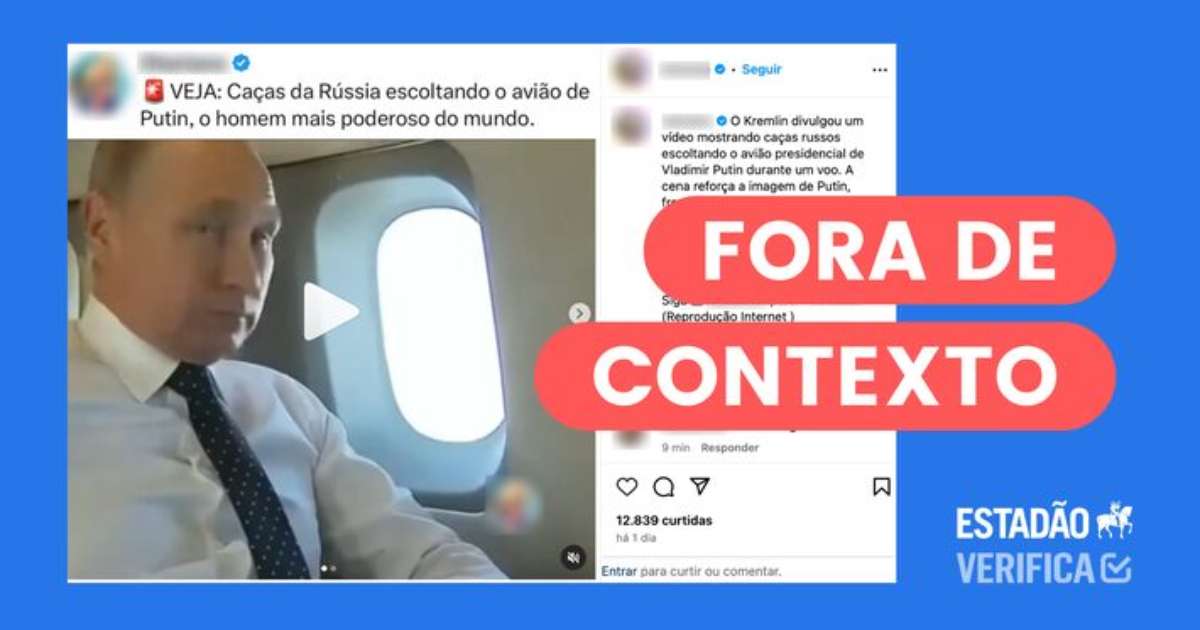 É de 2017 vídeo em que Putin observa escolta de caças em janela de avião