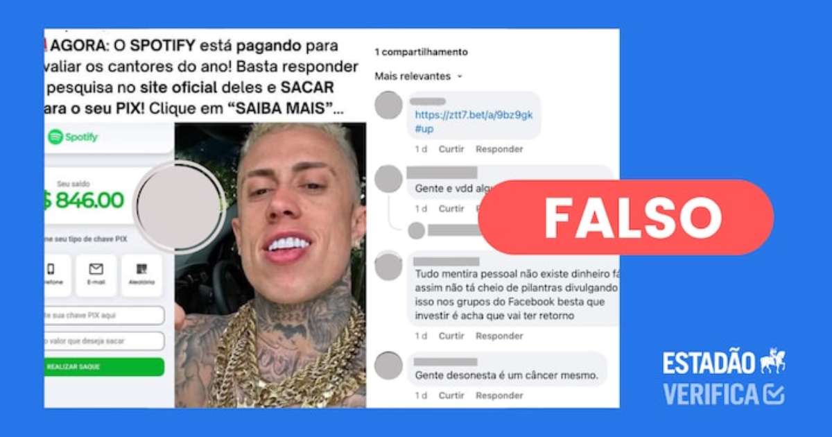 É falso que Spotify faz pagamento para avaliação de 'cantores do ano'