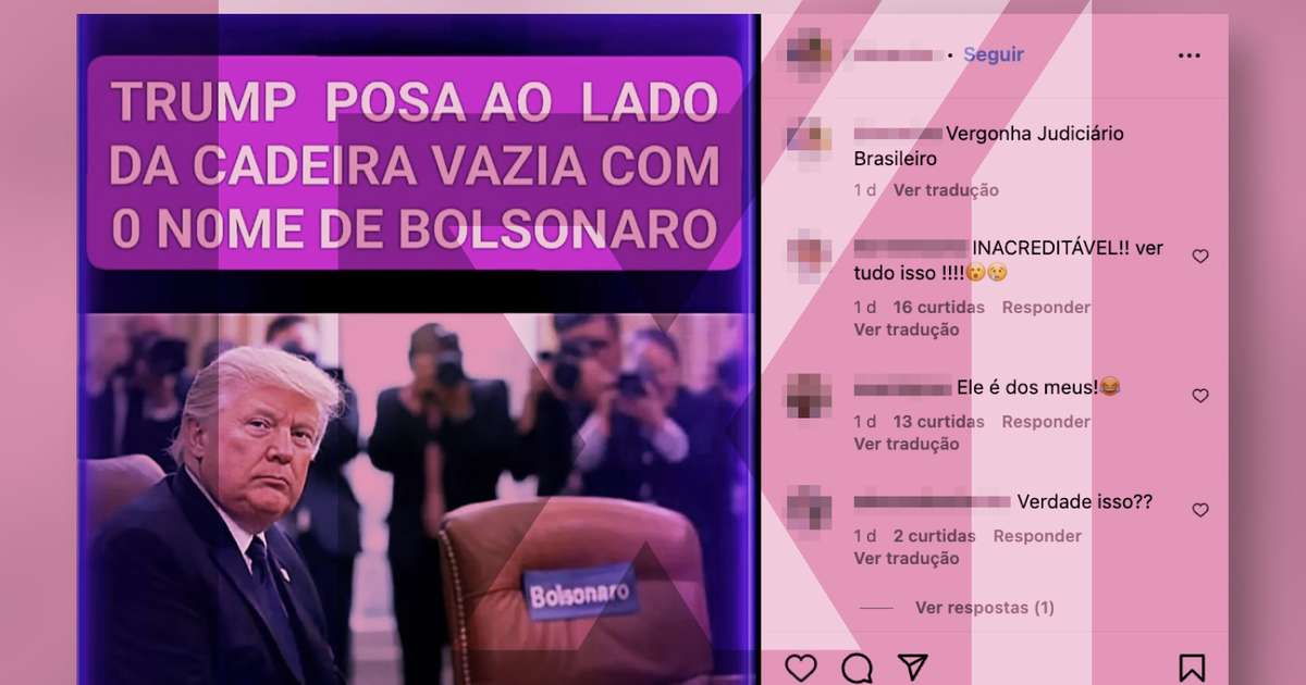 Imagem de Trump ao lado de cadeira com nome de Bolsonaro foi criada com IA