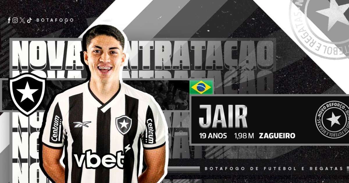Botafogo anuncia a contratação do zagueiro Jair, ex-Santos