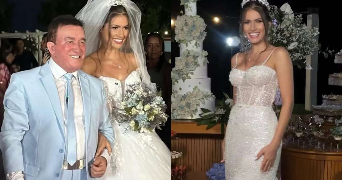 Calita Miranda e Amado Batista se casam em festa luxuosa e noiva usa ...