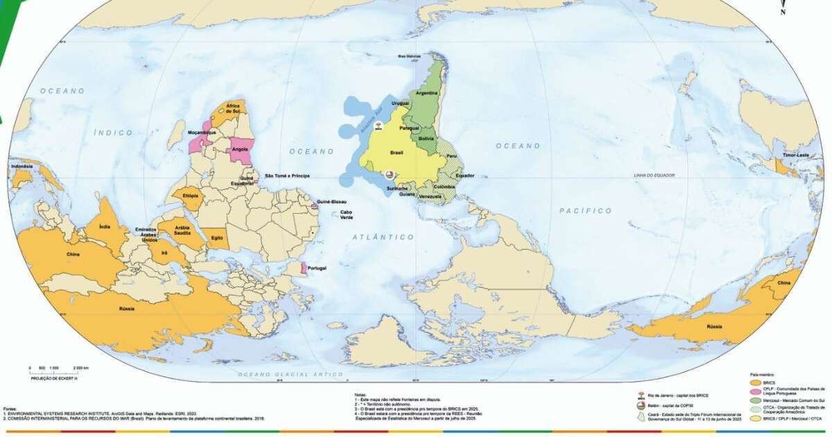 Novo mapa do IBGE coloca o Brasil no centro do mundo