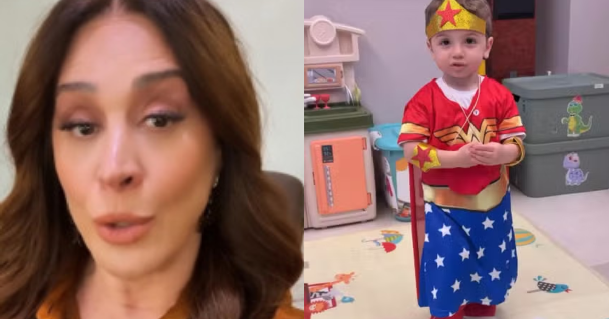 Claudia Raia é detonada na web por expor filho fantasiado de Mulher-Maravilha