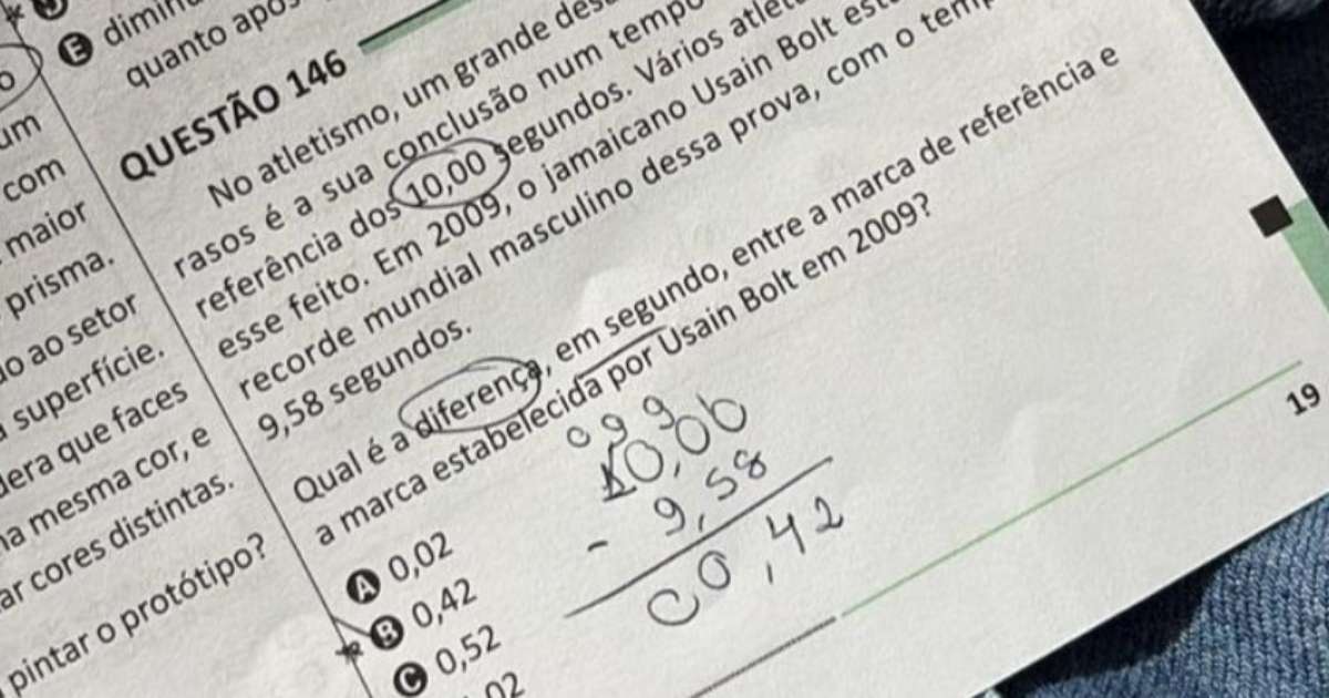 Pergunta sobre Bolt no Enem viraliza; entenda o cálculo e veja a resposta