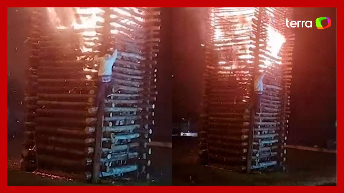 Homem 'escala' fogueira de festa junina no Paraná