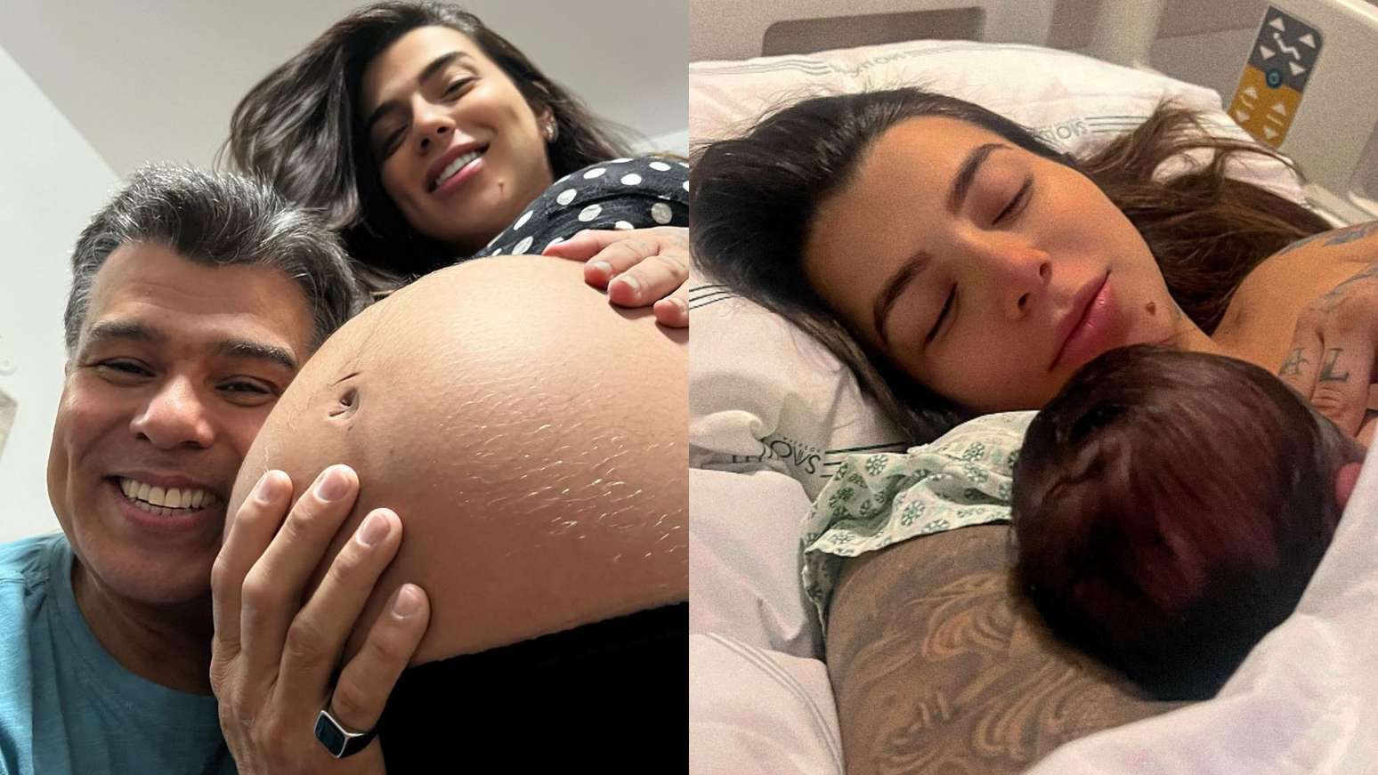 Filha de Mauricio Mattar, Petra exibe o rosto do filho recém-nascido
