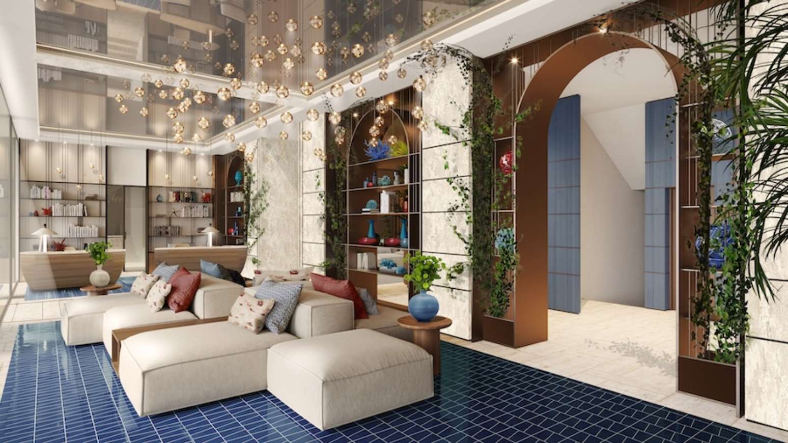 Hotel na Itália tem inspiração mediterrânea, paleta azul e vista