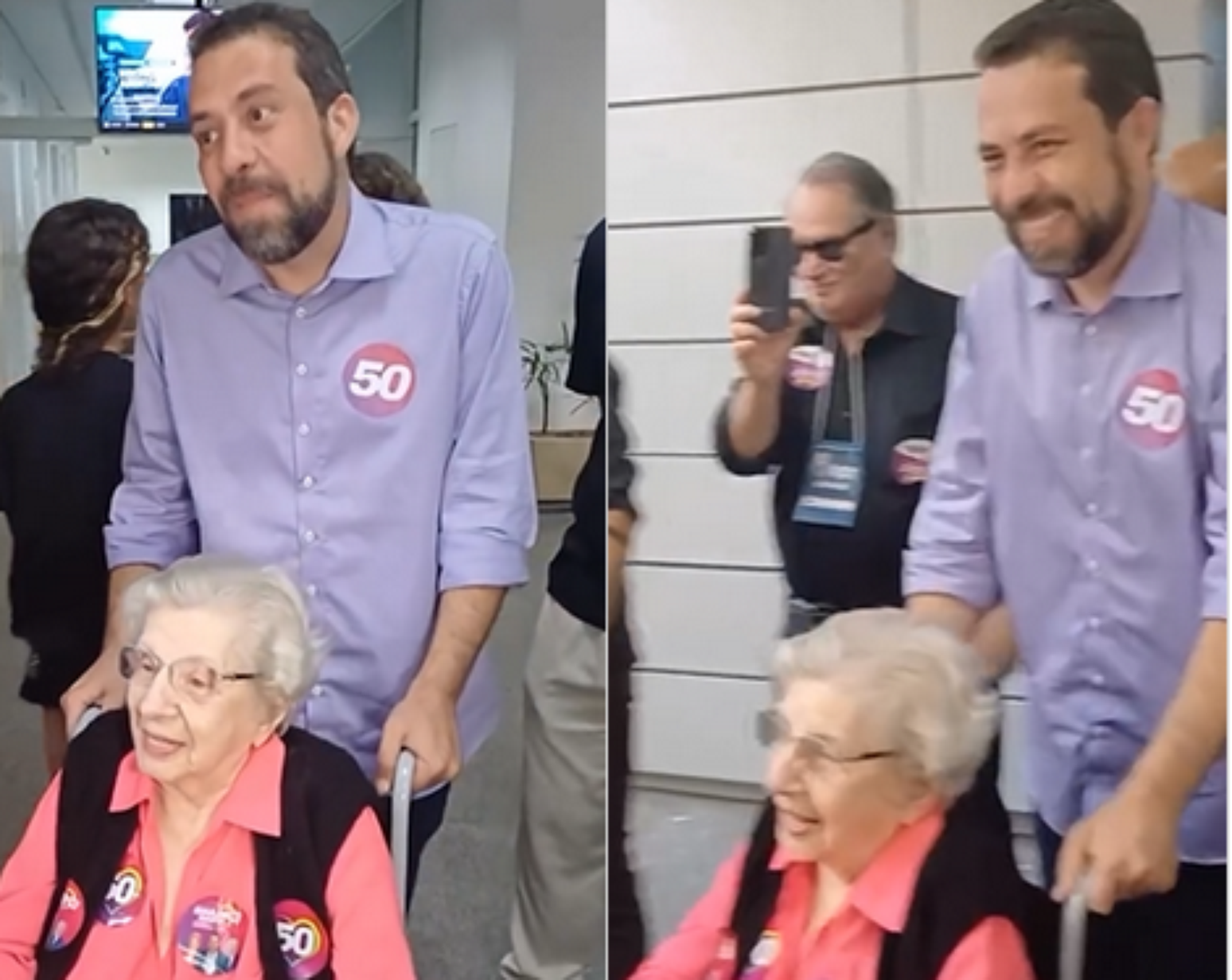 Guilherme Boulos (PSOL) acompanha a sua avó de 100 anos de idade para votar