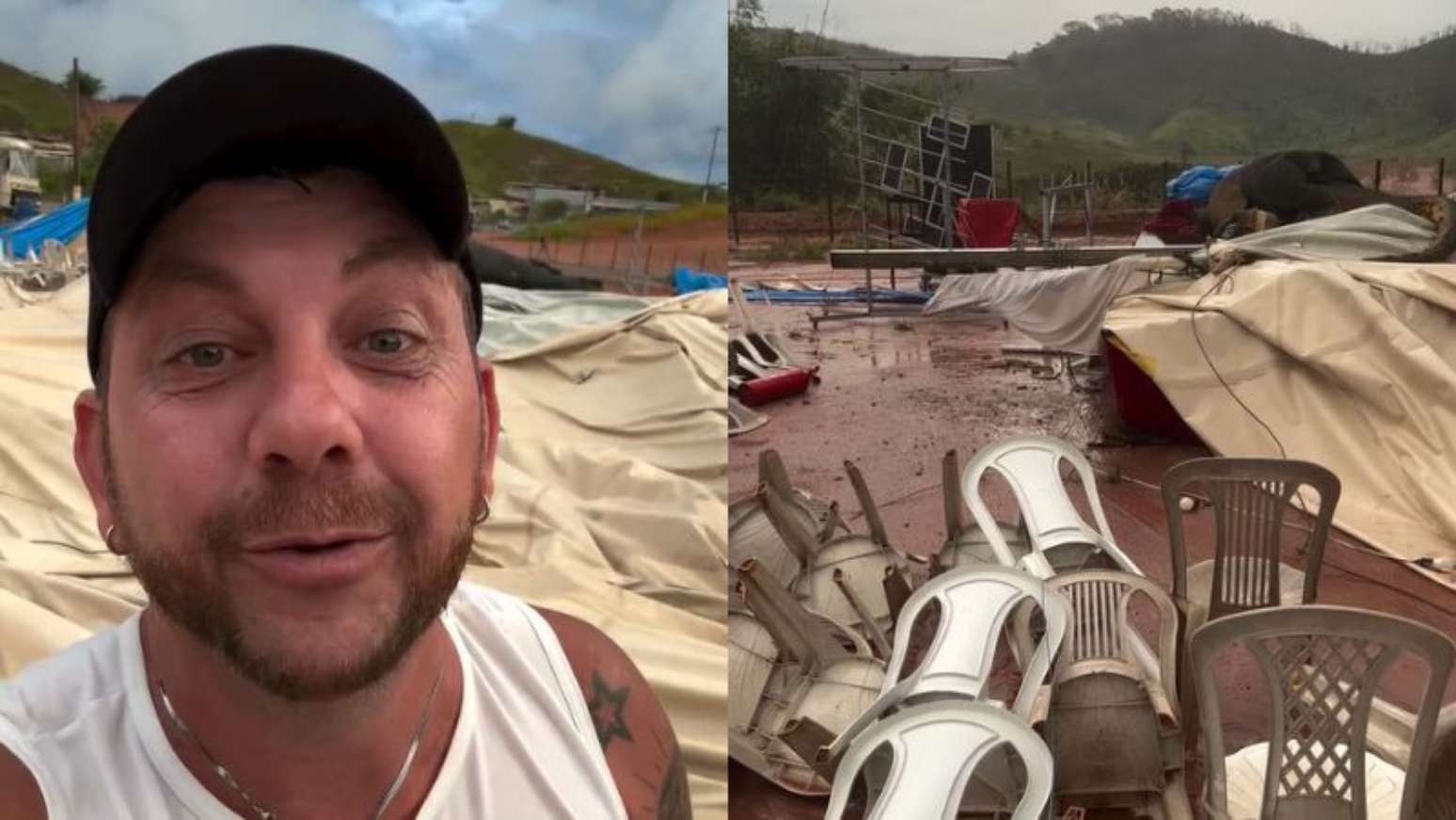 Edilberto e Raissa têm circo destruído após temporal; ex-BBBs organizam vaquinha