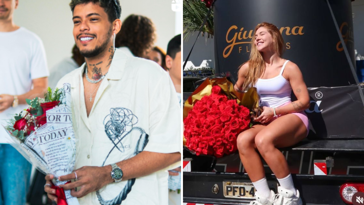 Felipe Amorim confessa que mantou buquê gigante para Virginia Fonseca: 'Ela é maravilhosa'