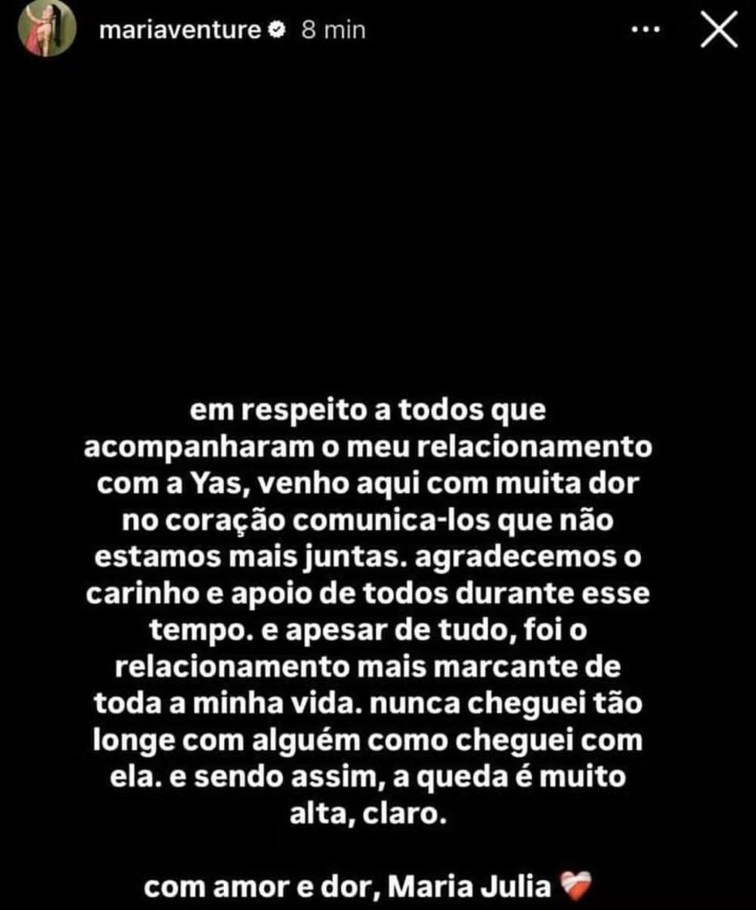 Maria Venture e Yasmin Santos anunciam término antes de casamento marcado