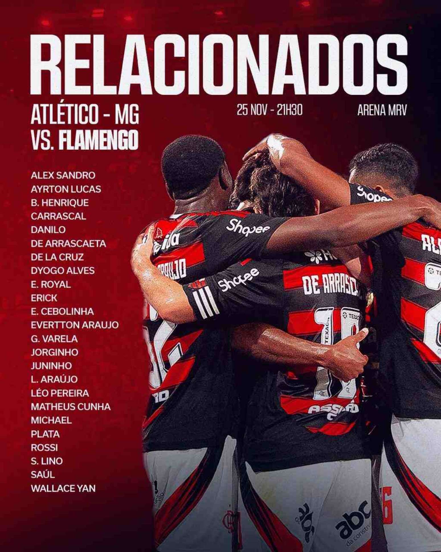 Força máxima? Veja os relacionados do Flamengo contra o Atlético