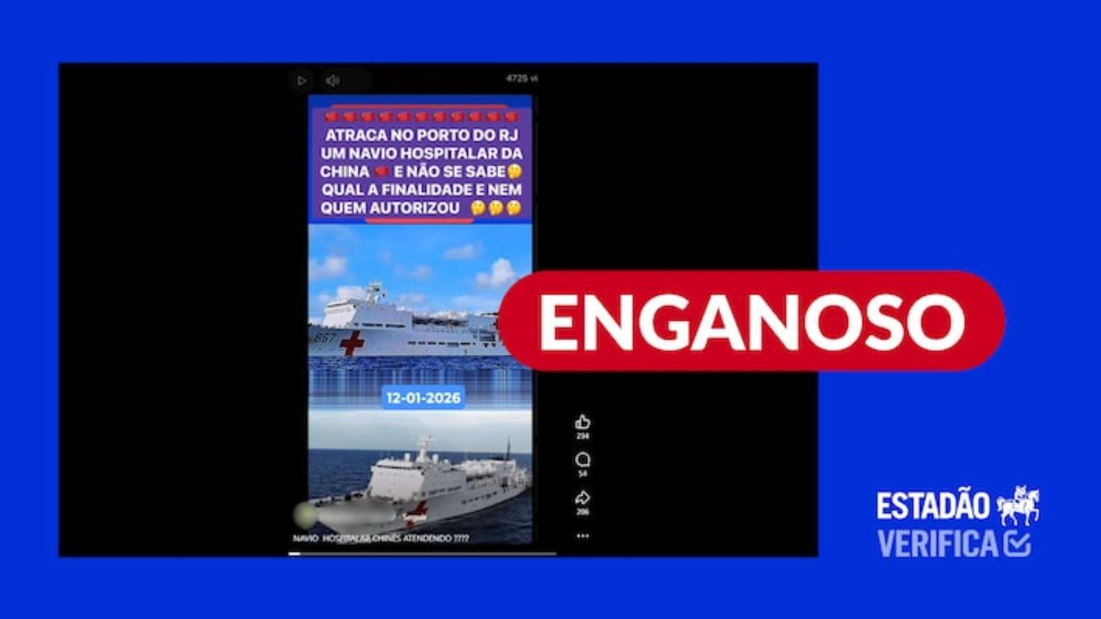 Não há registro de que navio hospital chinês tenha oferecido ...