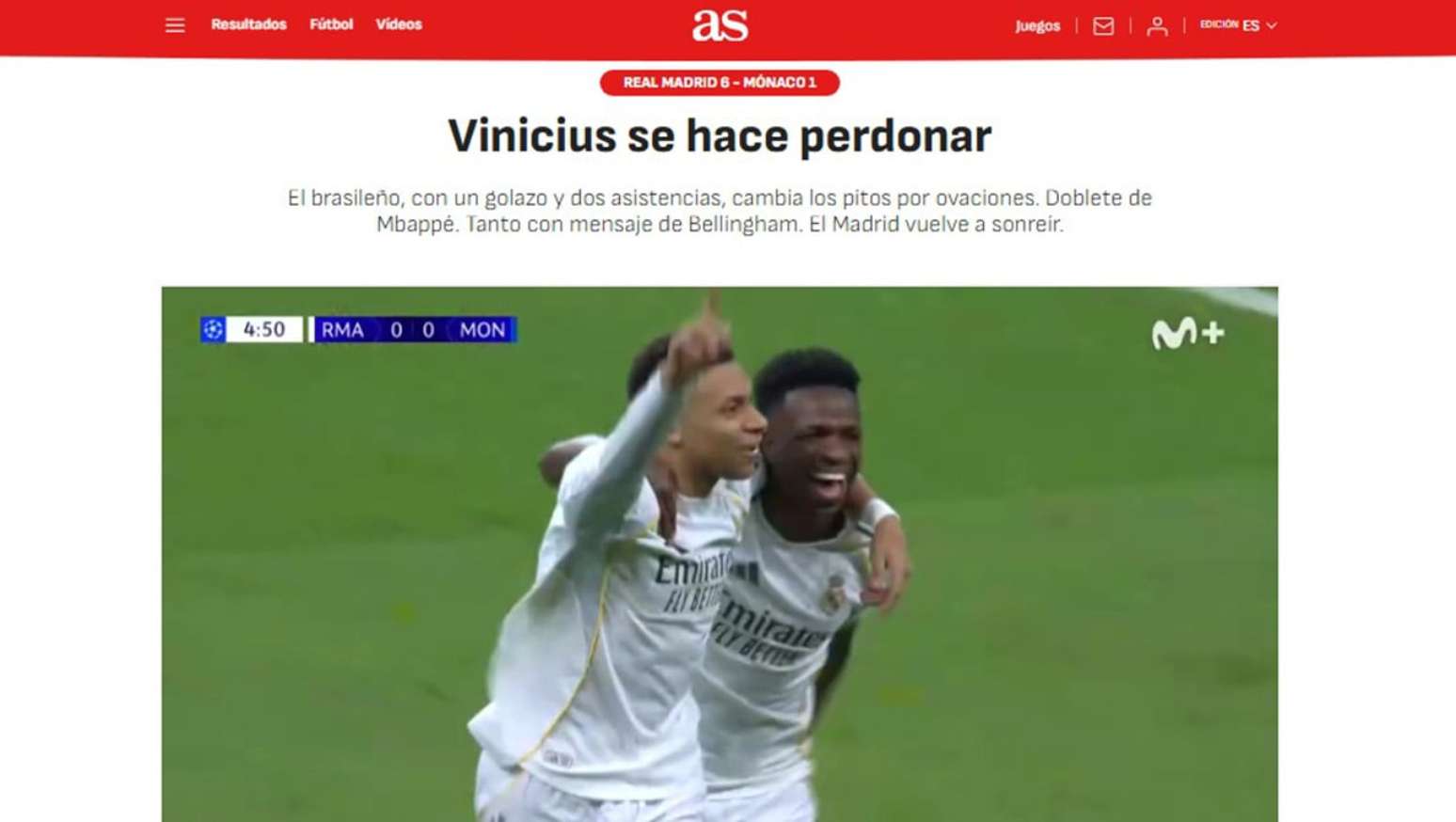 Imprensa espanhola se rende a Vini Jr e Mbappé: "Mensageiros da paz"