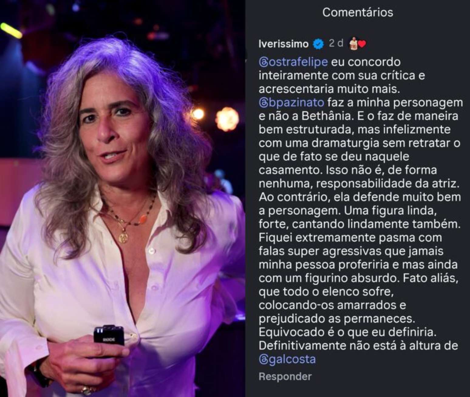 Lúcia Veríssimo critica musical de Gal Costa: 'Não está à altura'