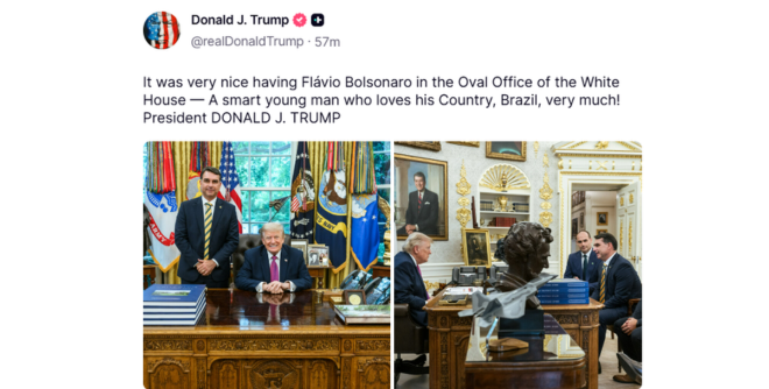 Trump publica foto ao lado de Flávio Bolsonaro