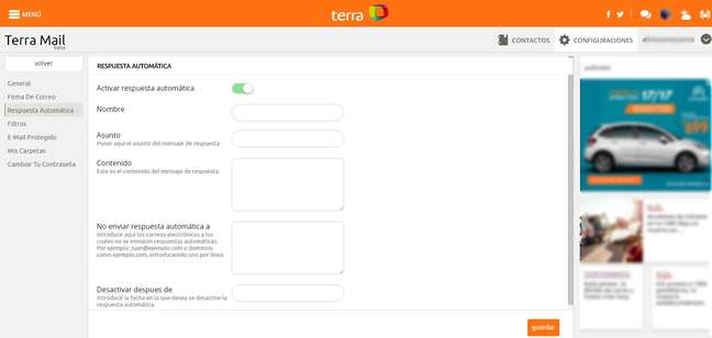 Como configurar una respuesta automática en su Terra Mail