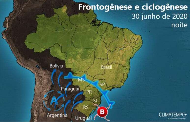 Frontogênese e ciclogênese hoje na América do Sul