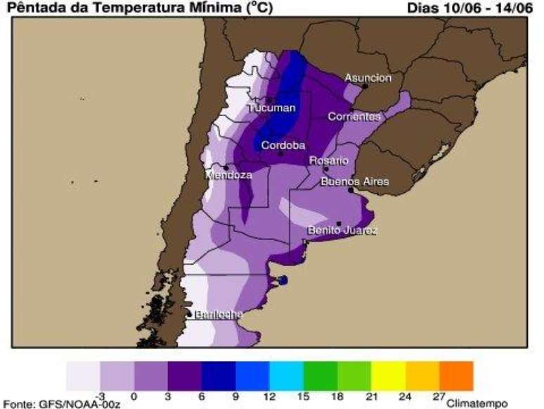 Ar polar despenca as temperaturas na Argentina, Uruguai e Paraguai