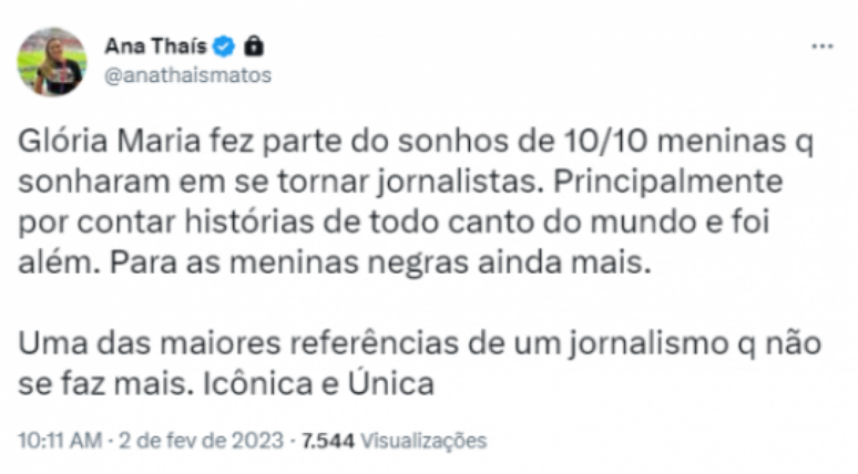 Jornalistas esportivos lamentam morte de Glória Maria: 'Maior referência'