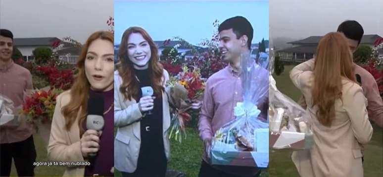 Repórter ganha surpresa romântica do namorado durante telejornal ao vivo
