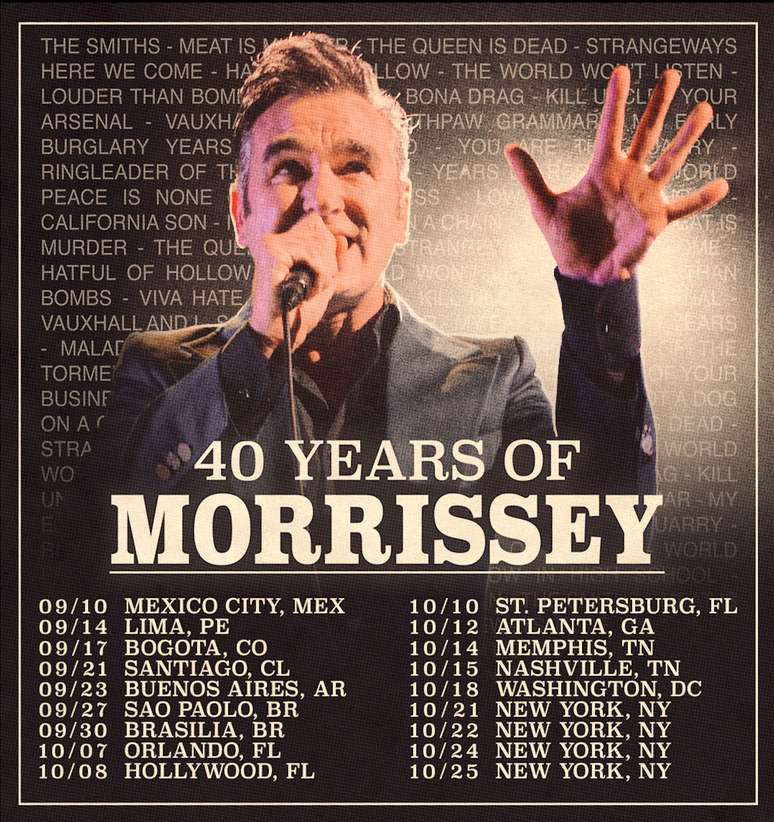 Morrissey celebrará 40 anos de carreira no Brasil em setembro