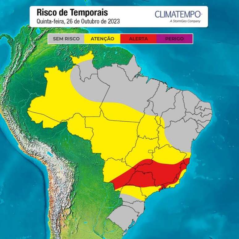 Ar úmido e quente predomina sobre o Brasil