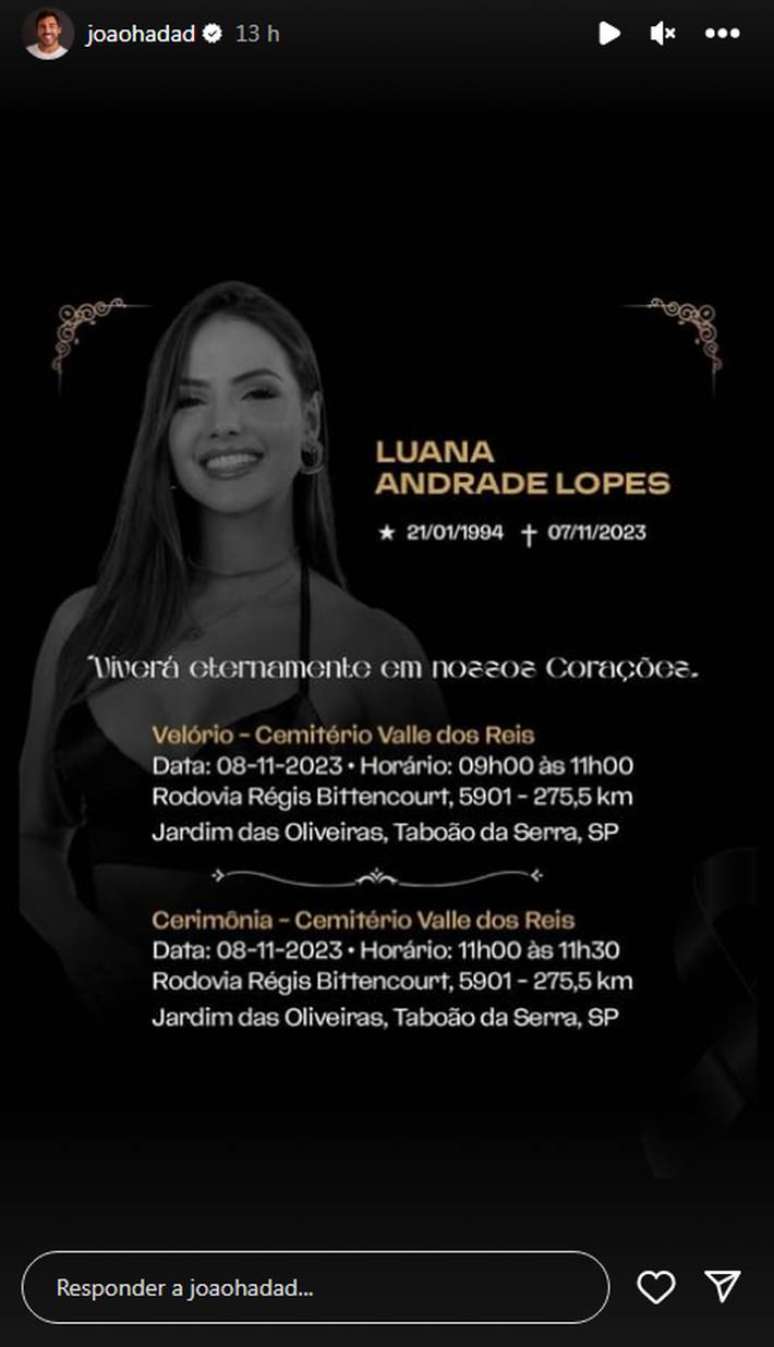 Luana Andrade: velório da ex-Power Couple Brasil ocorre nesta quarta em ...