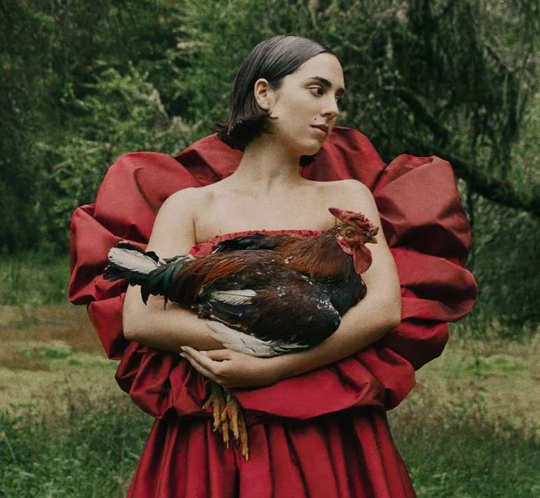 Lara, filha de Faustão, segura galo no colo na capa do primeiro EP ...