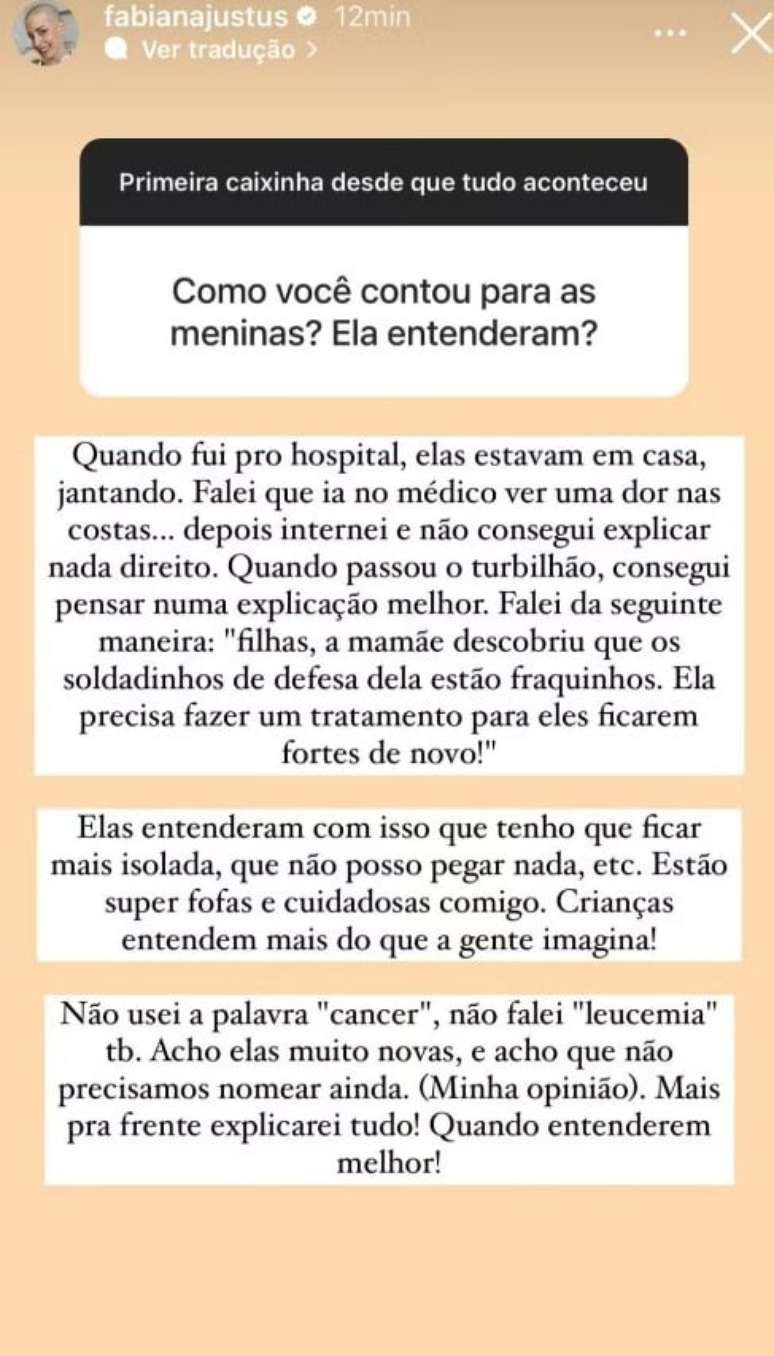 Fabiana Justus revela como contou sobre leucemia para as filhas