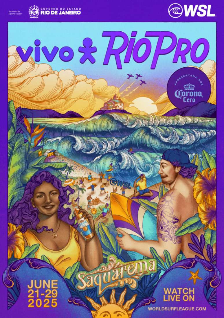 WSL divulga pôster do Vivo Rio Pro 2025 com arte contemporânea de artista brasileiro