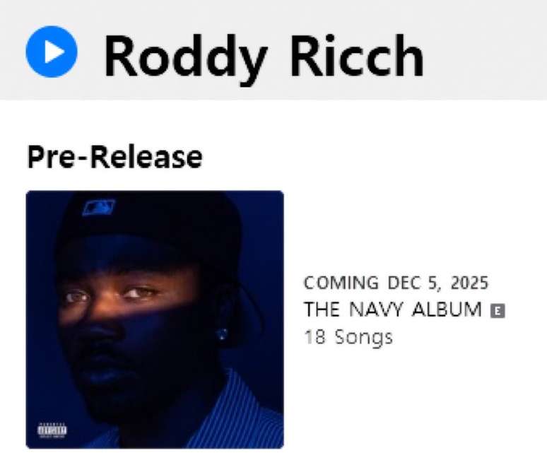 Roddy Ricch adia pela quinta vez seu novo disco, The Navy Album