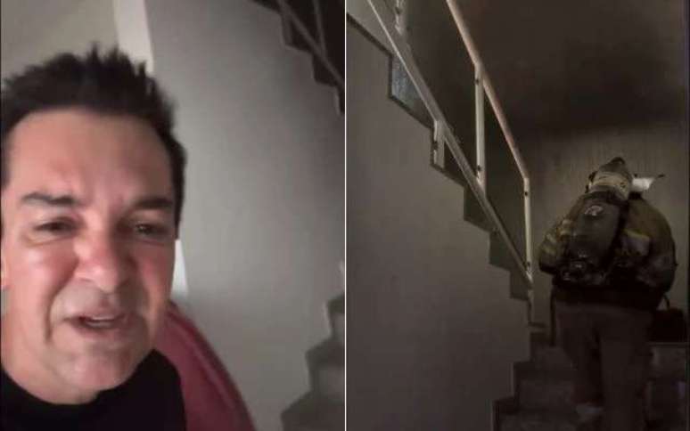 Regis Danese surge aos prantos enquanto casa pega fogo: 'Meu filho...'